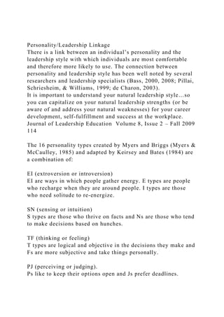 PersonalityLeadership LinkageThere is a link between an individ.docx