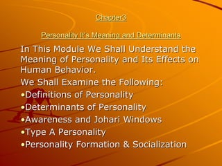 Personality: Meaning & Determinants | PDF | Careers