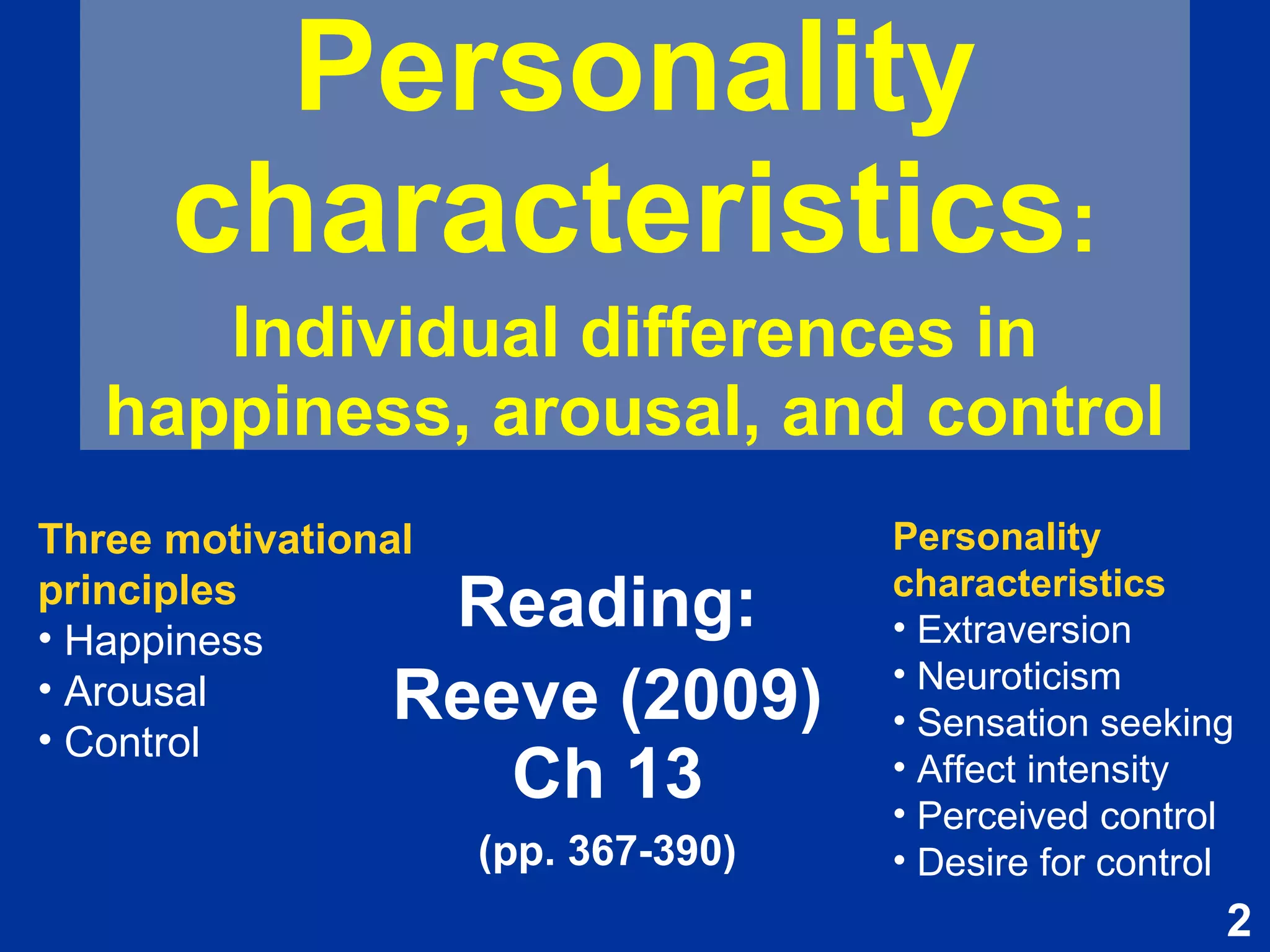 Personality, motivation and emotion | ODP