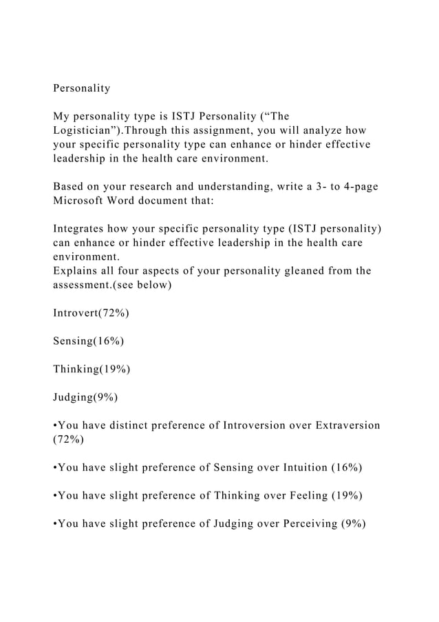 PersonalityMy personality type is ISTJ Personality (The Logis.docx
