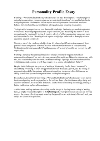 Personality Profile Essay. . Personality Profile Essay | PDF