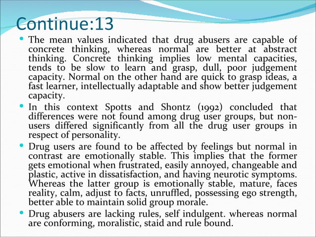 Personality profile for drug addicts and non addicts in | PPT