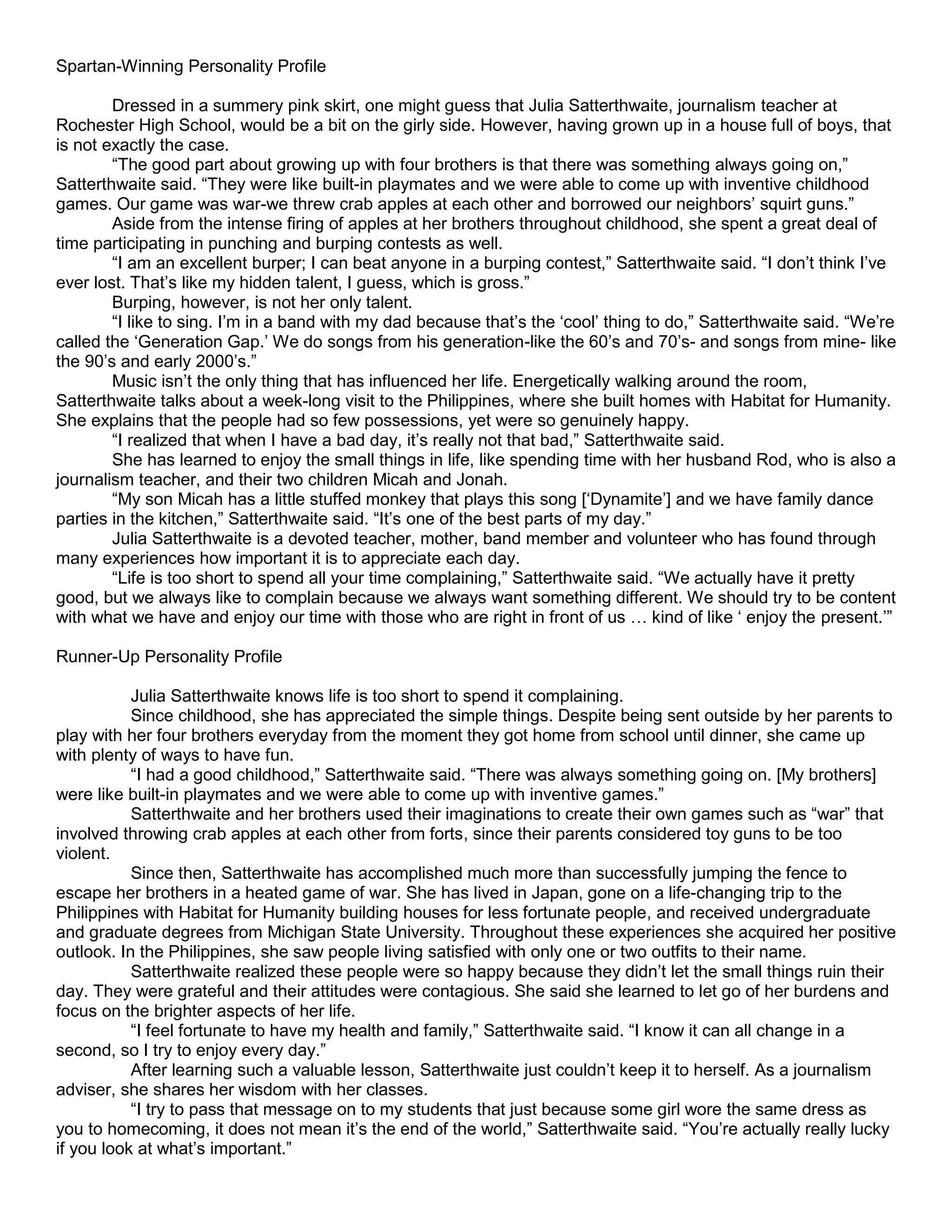 Personality profile samples | DOCX