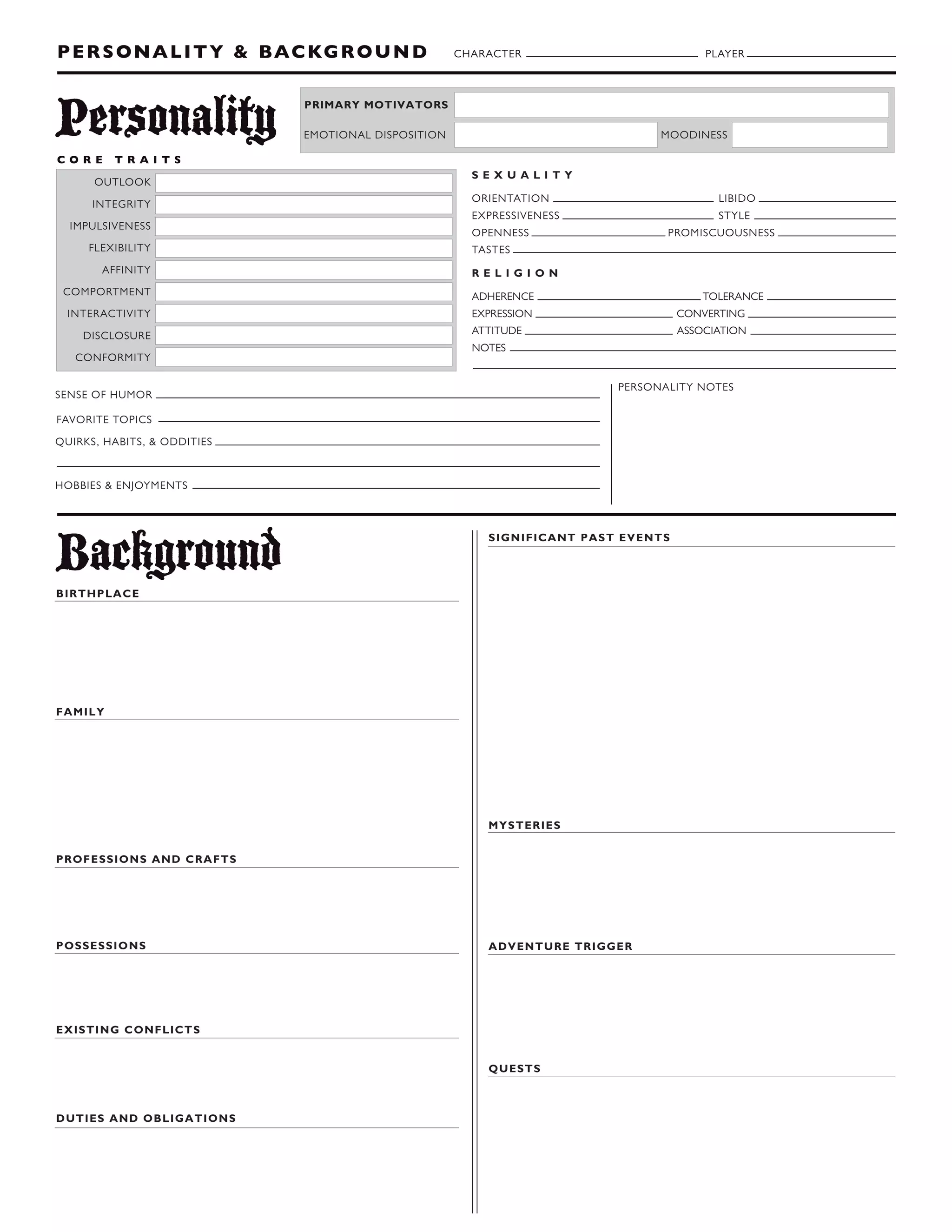 Personality sheet | PDF