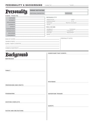 Personality sheet