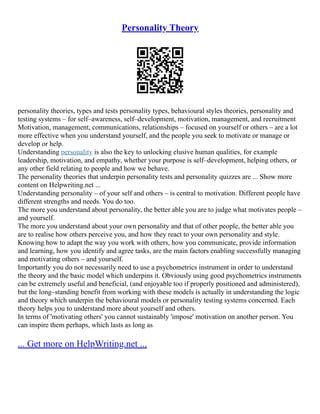 Personality Traits And Theories Of Personality | PDF
