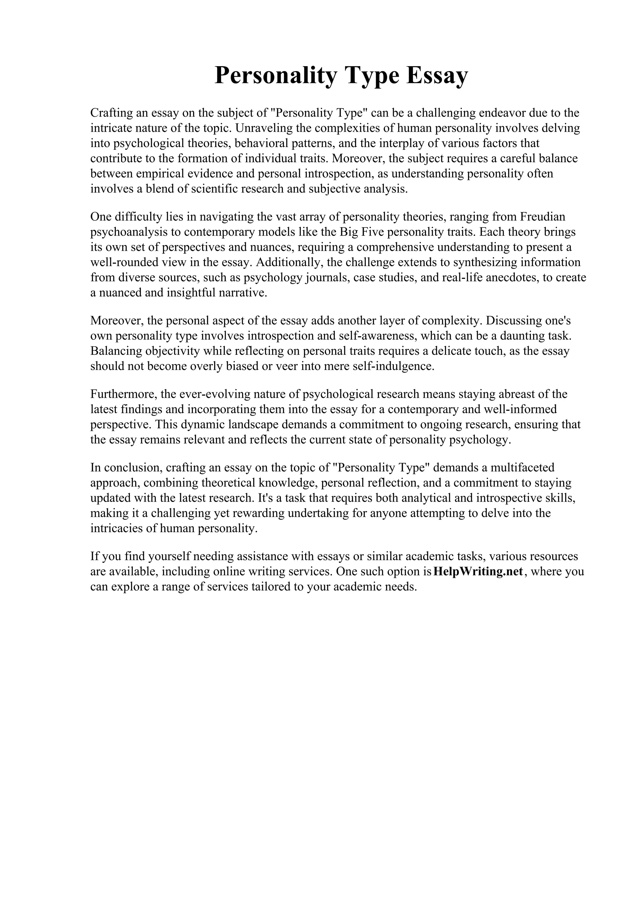 Personality Type Essay. Personality Types Essay Example Topics and Well ...