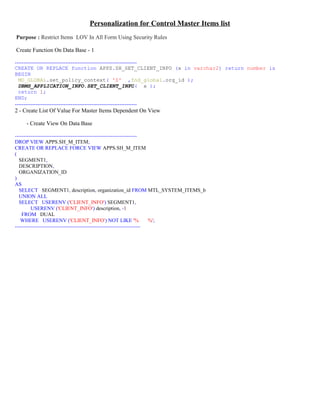 Oracle ERP Personalization for control master items list | DOC | Technology & Computing
