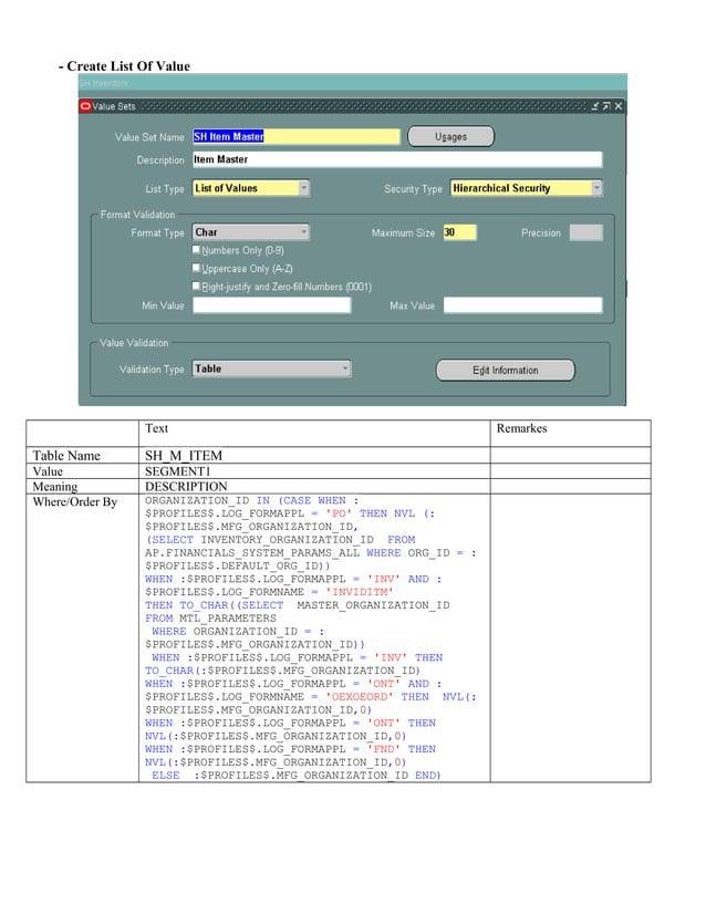 Oracle ERP Personalization for control master items list | DOC | Technology & Computing