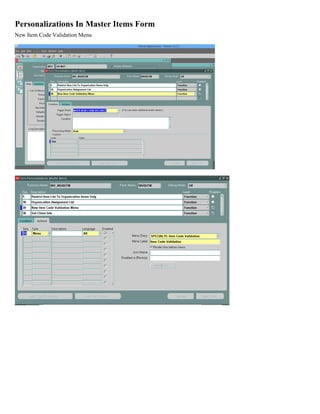 Oracle ERP Personalization for control master items list | DOC | Technology & Computing