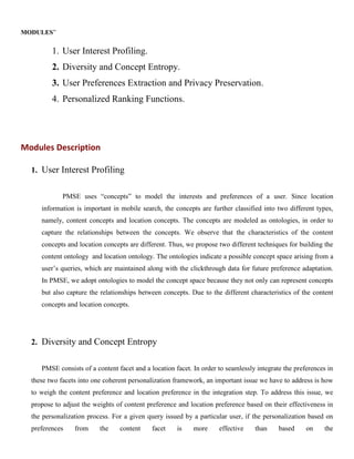 JAVA 2013 IEEE DATAMINING PROJECT PMSE A Personalized Mobile Search Engine | DOCX