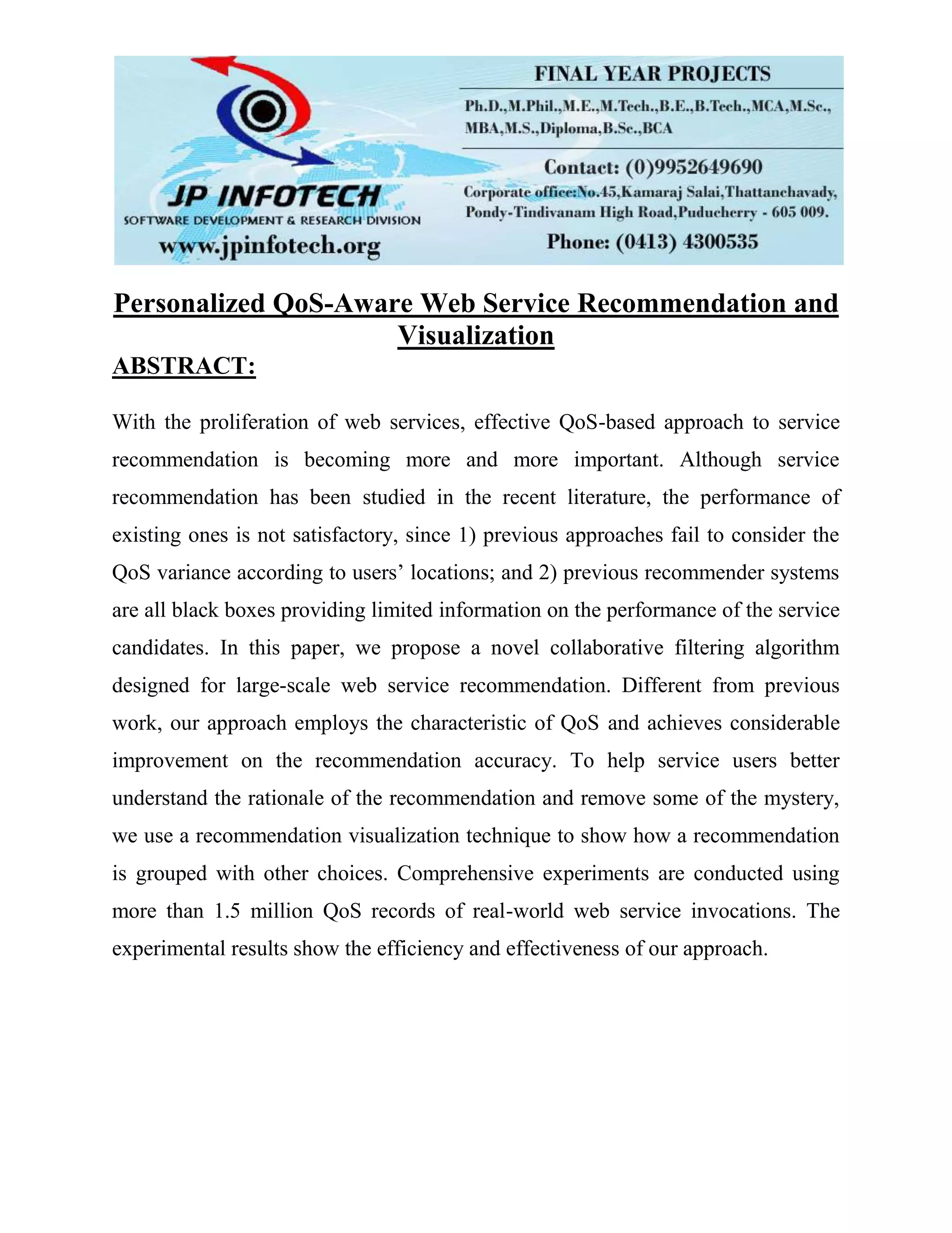 Personalized qos aware web service recommendation and visualization | PDF