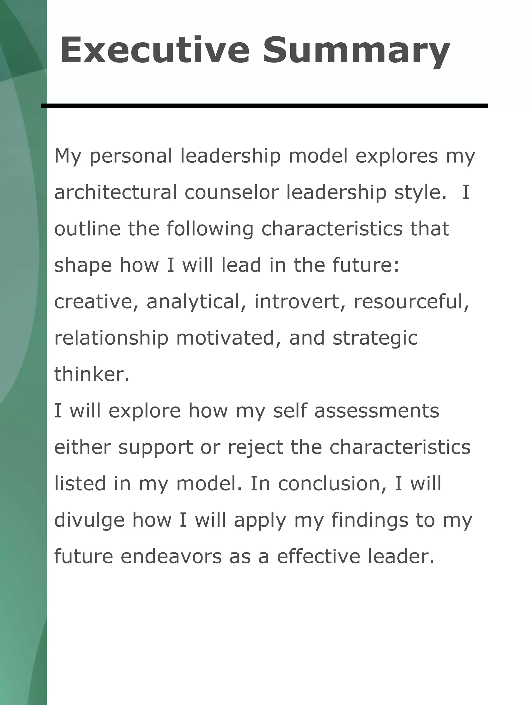 My Personal Leadership Model 2011 | PDF