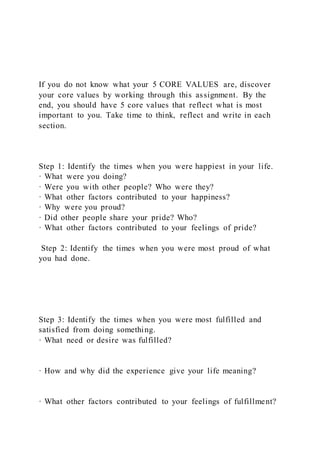 Personal leadership plan assignment values + vision statement + | PDF