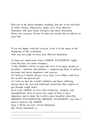 Personal leadership plan assignment values + vision statement + | PDF