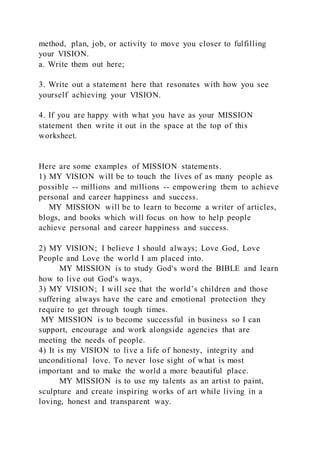 Personal leadership plan assignment values + vision statement + | DOCX