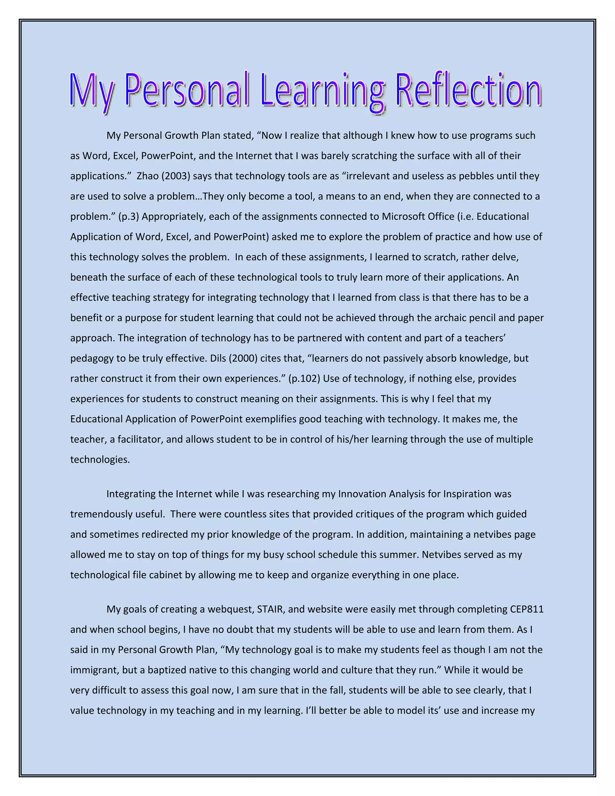 Personal learning reflection | DOC