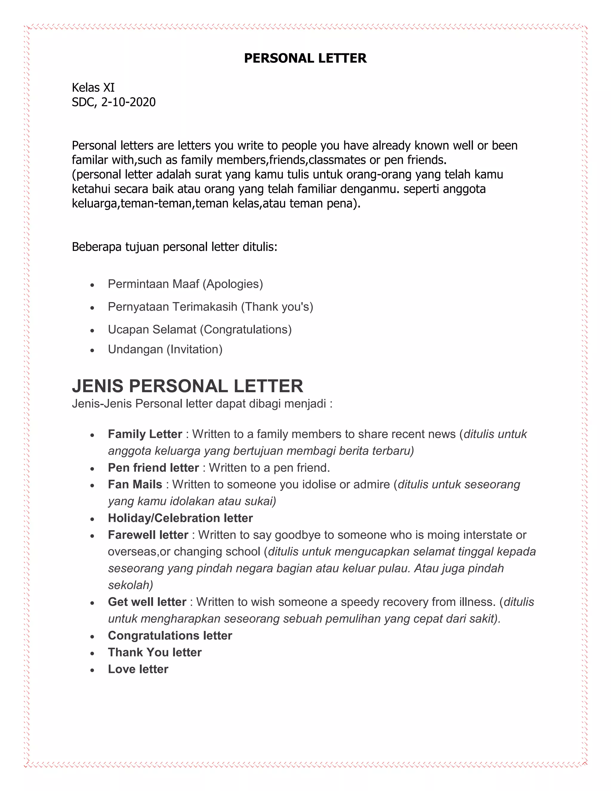 Personal letter kelas xi | PDF
