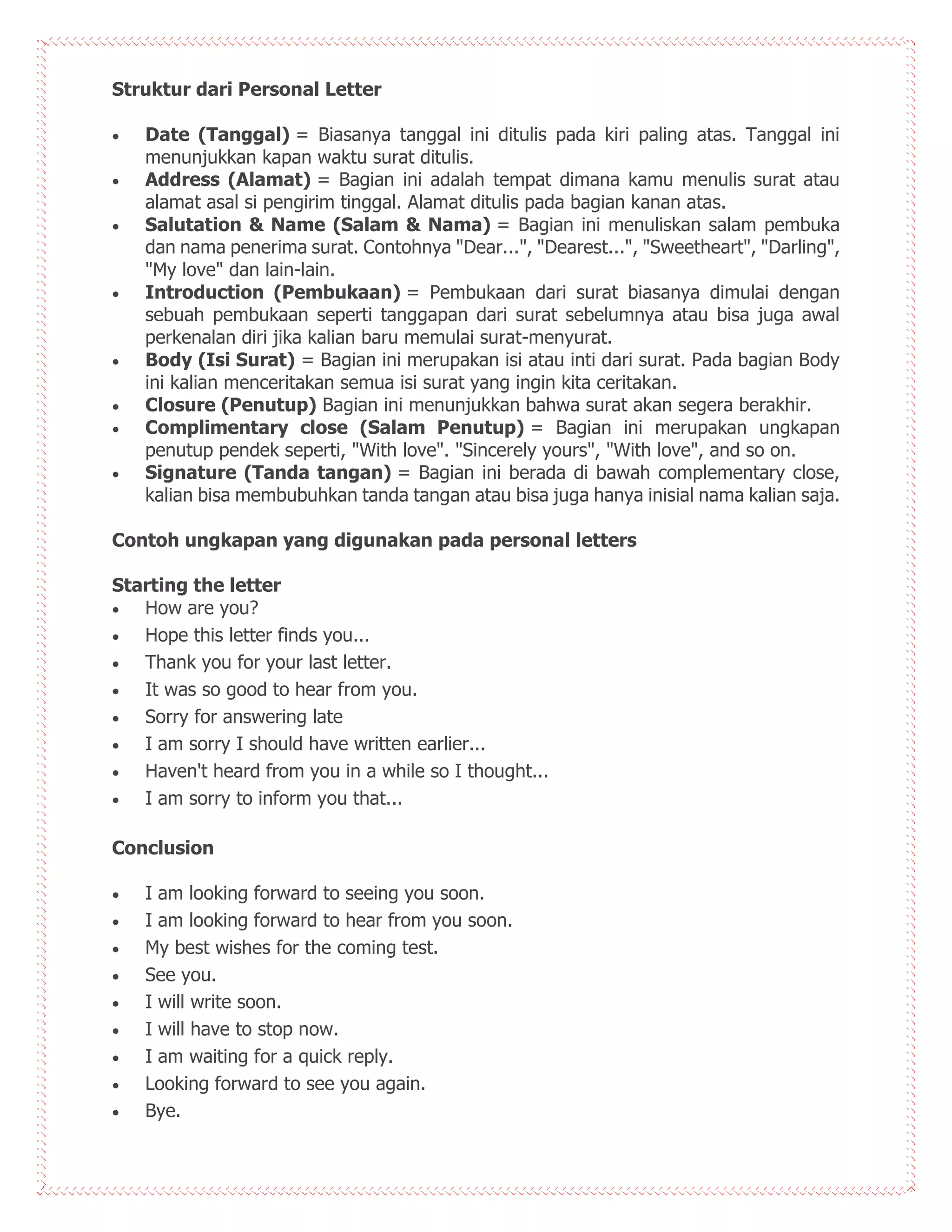 Personal letter kelas xi | PDF