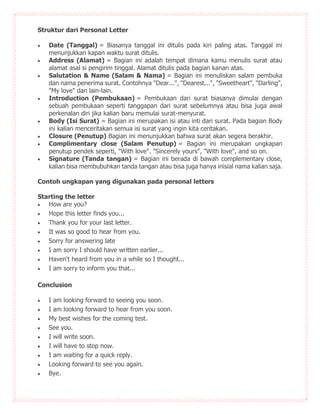 Personal letter kelas xi | PDF