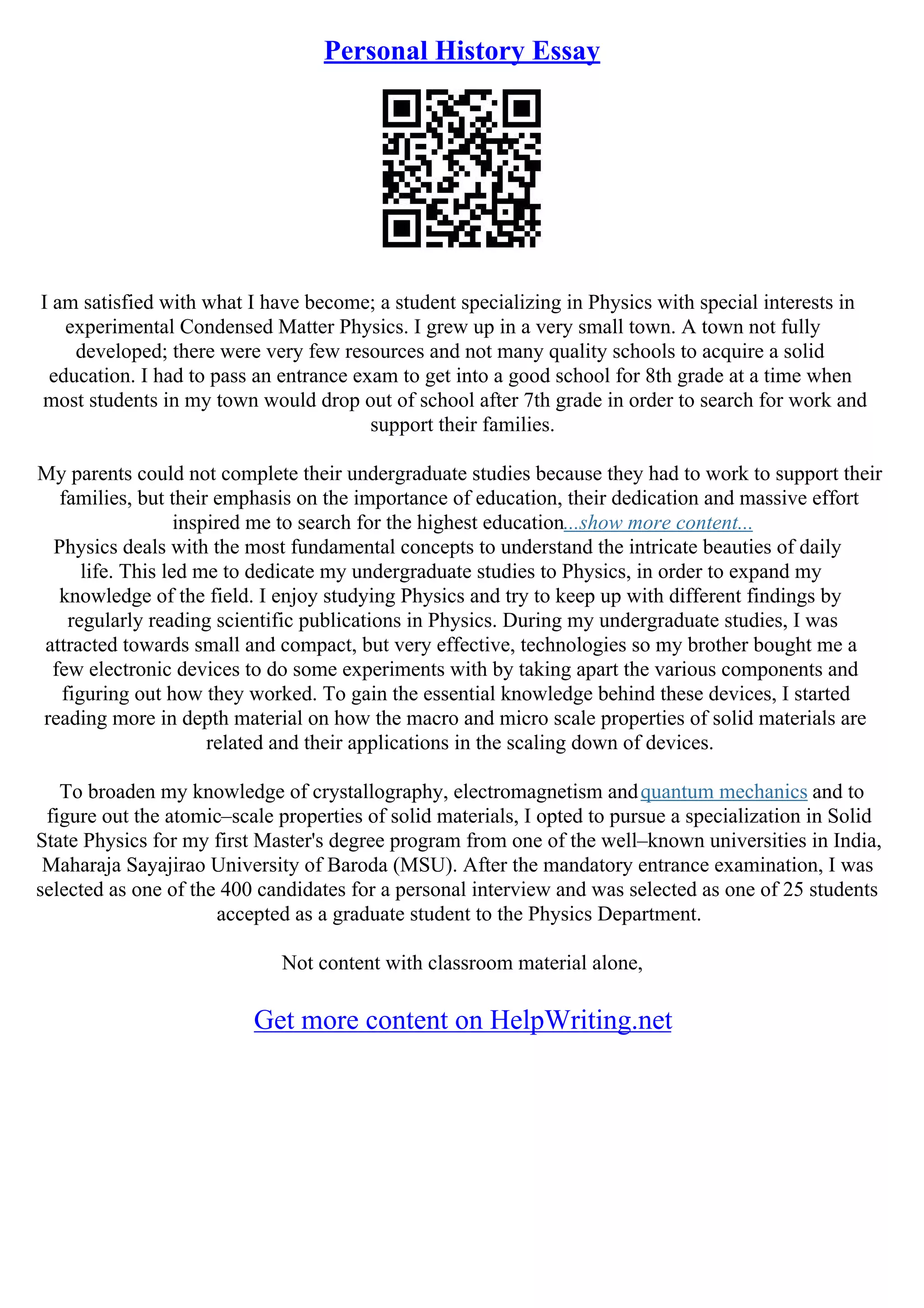 Personal Life Story Essay | PDF