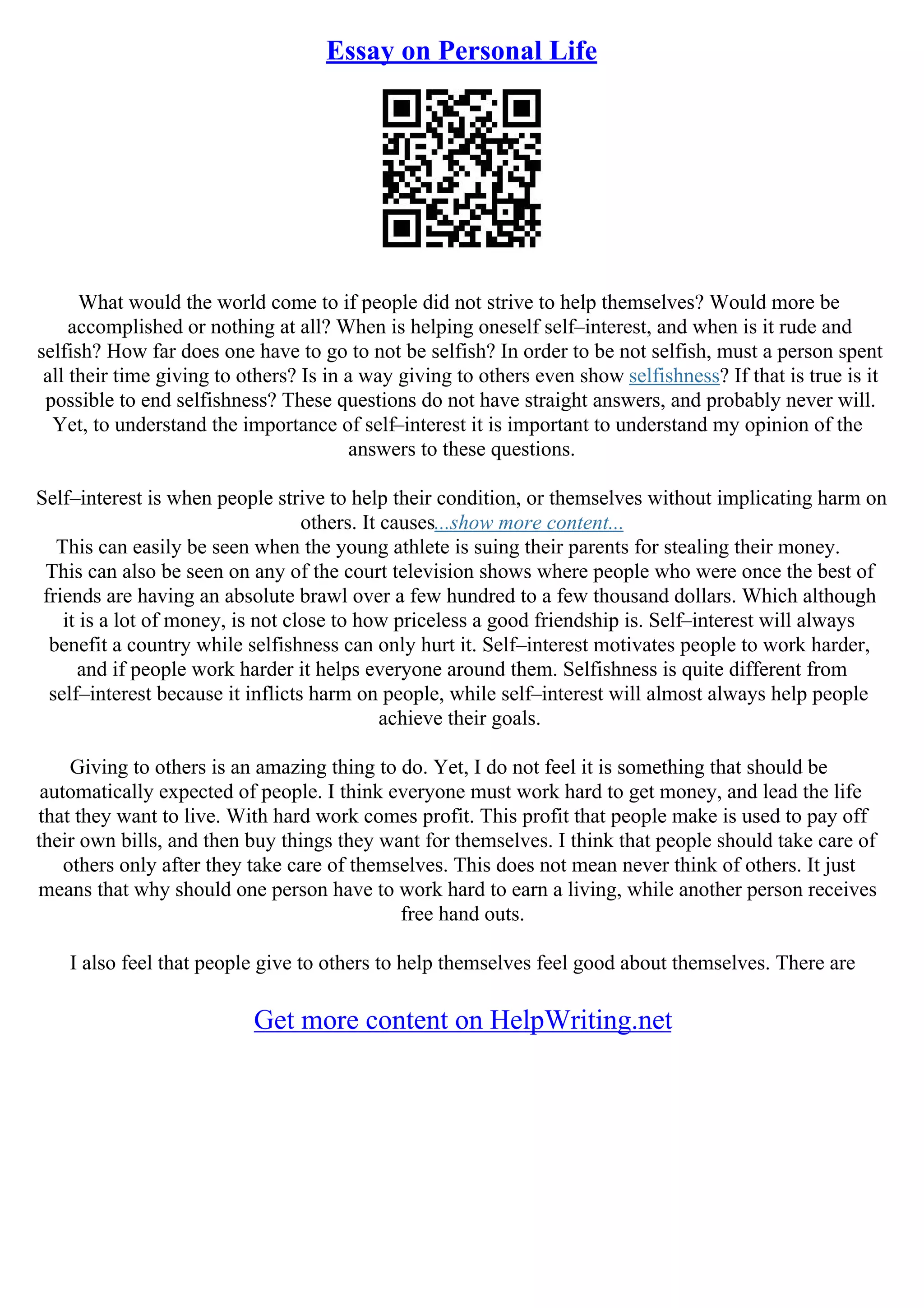 Personal Life Story Essay | PDF