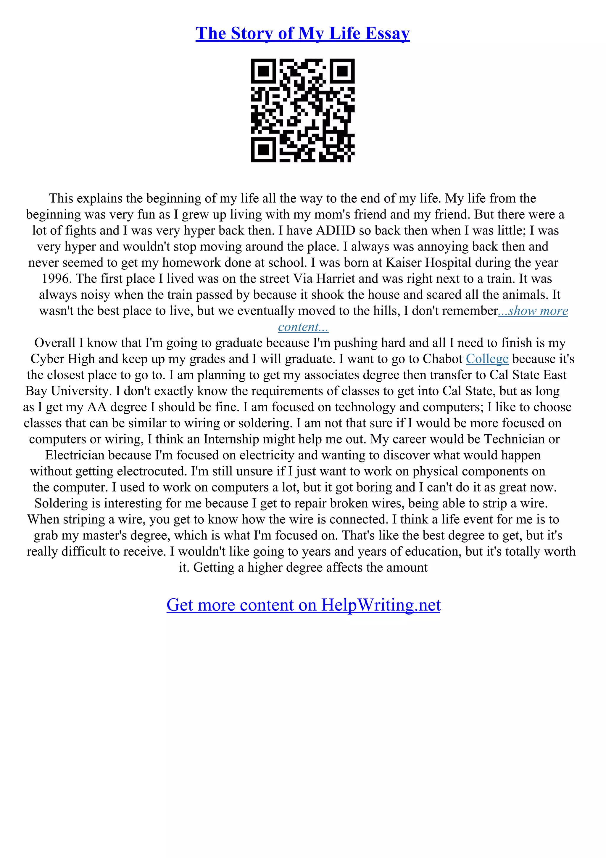 Personal Life Story Essay | PDF