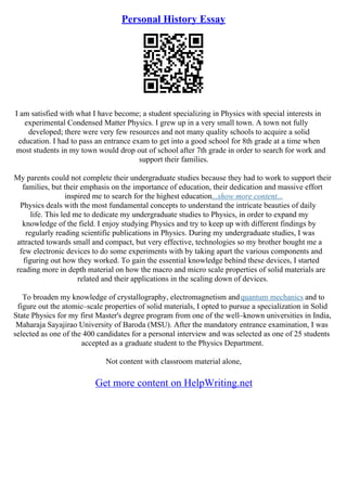 Personal Life Story Essay | PDF