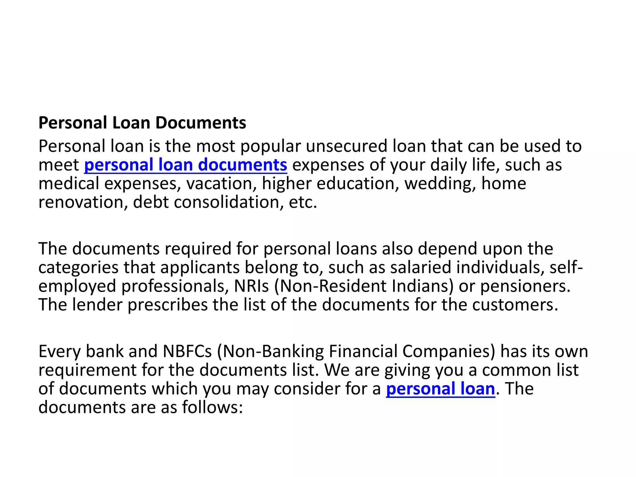 Personal Loan Documents | PPTX
