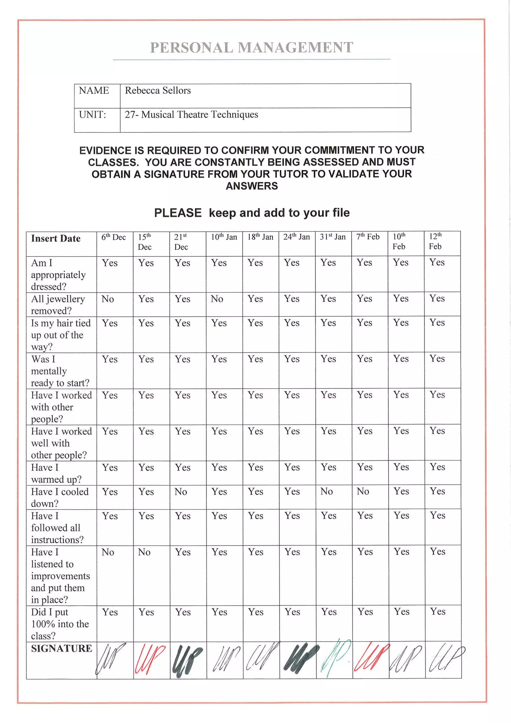 Personal management log | PDF