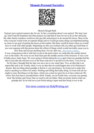 Personal Memoir Essay | PDF