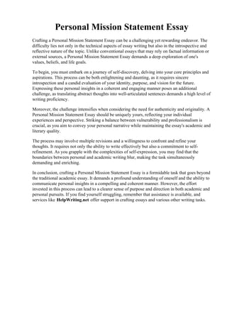 Personal Mission Statement Essay. Mission Statement Essay | PDF