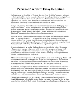 Personal Narrative Essay Definition. Surry Community College | PDF