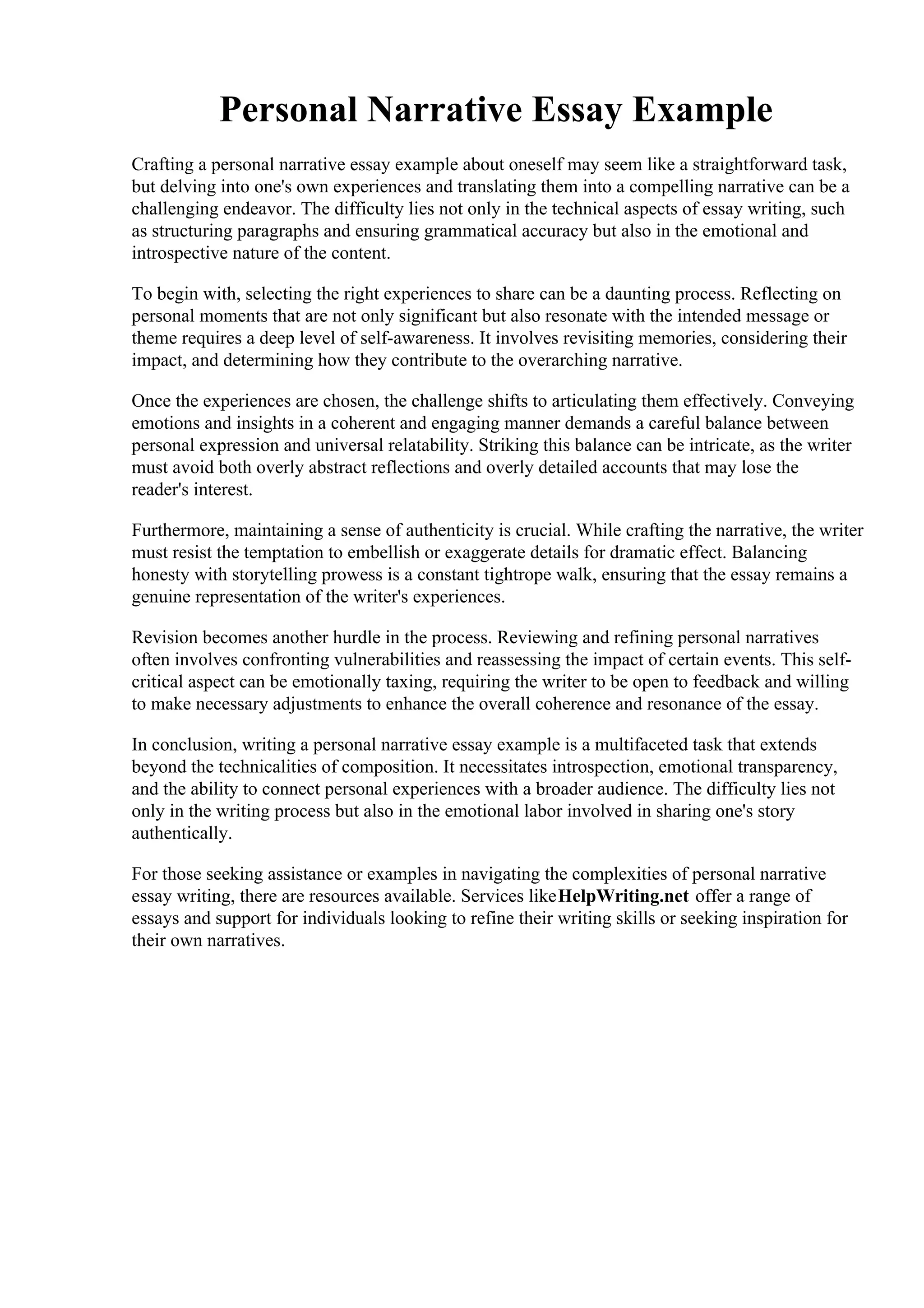 Personal Narrative Essay Example. 006 Personal Narrative Essay Example ...