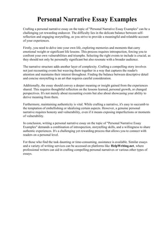 Personal Narrative Essay Examples. Staggering Personal Narrative Essay ...