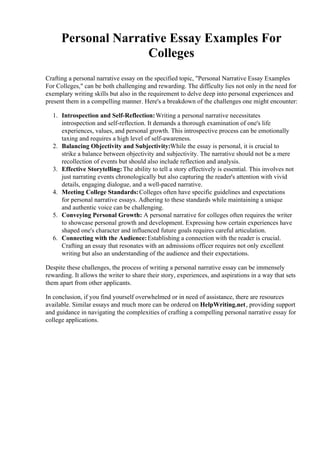 Personal Narrative Essay Examples For Colleges.pdf