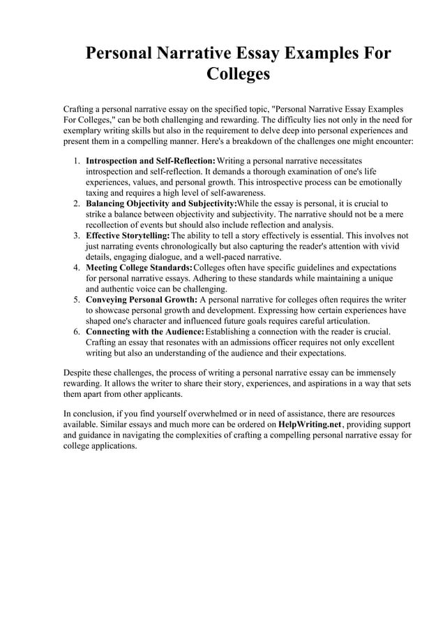 Personal Narrative Essay Examples For Colleges.pdf