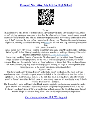 Narrative Essay Example High School