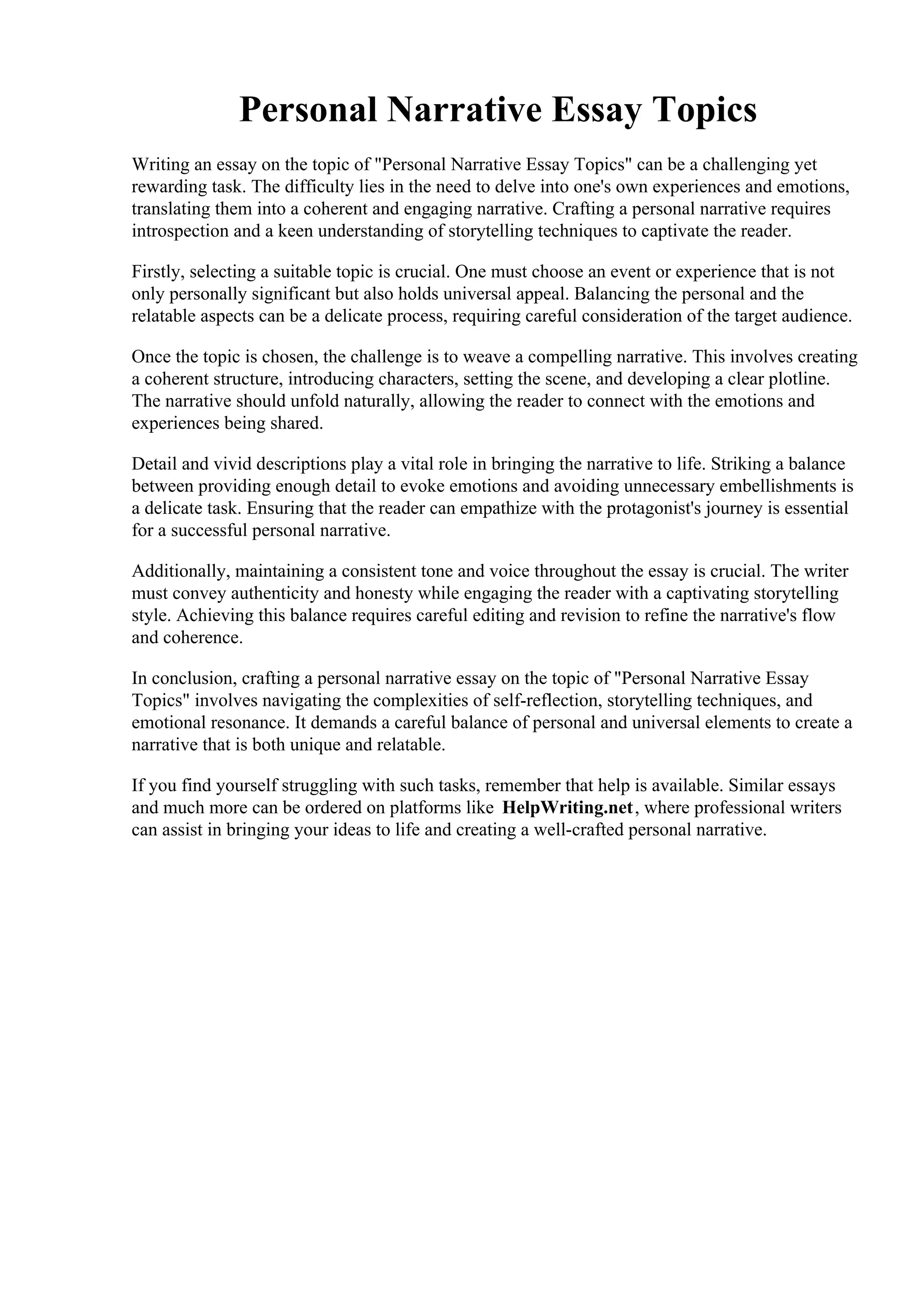 Personal Narrative Essay Topics. Personal narrative essay | PDF