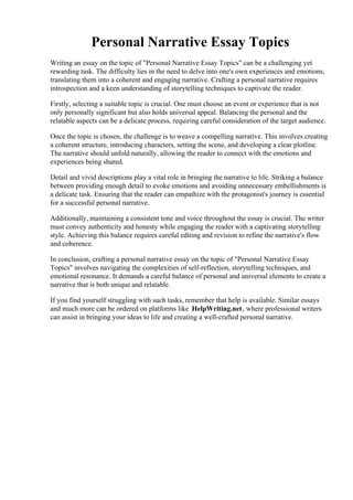 Personal Narrative Essay Topics. Personal narrative essay | PDF