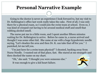 Personal Narrative Notes | PPTX | Medical Tests | Medical Health
