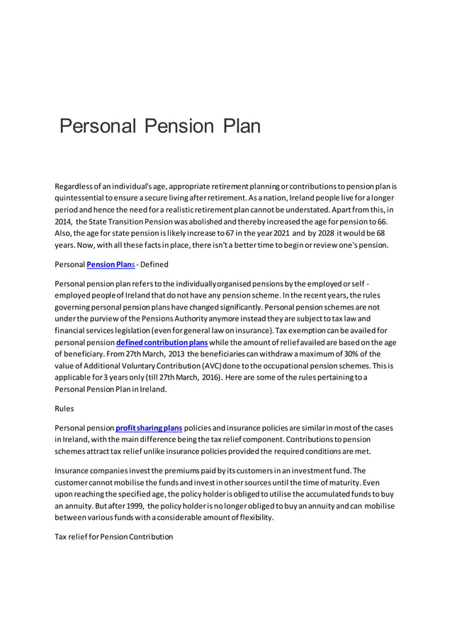 Personal pension plan | PDF