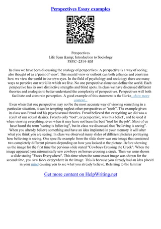 Personal Perspective Essay | PDF