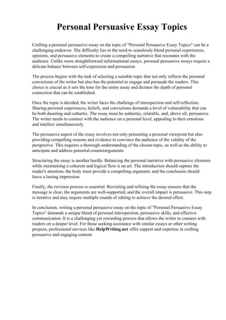 Personal Persuasive Essay Topics. Florida Gulf Coast University | PDF