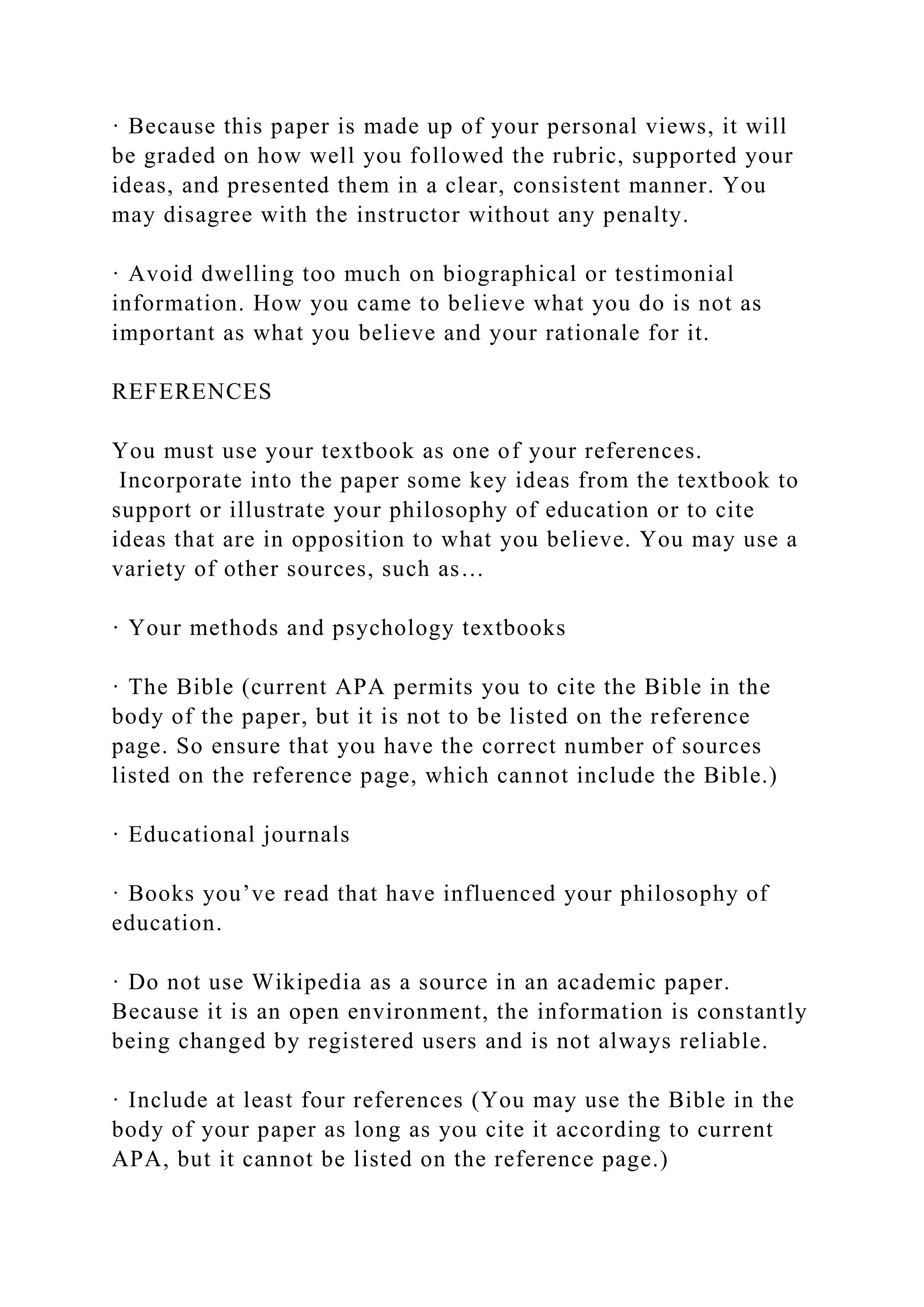 Personal Philosophy of Education Paper Instructions & Rubrics.docx