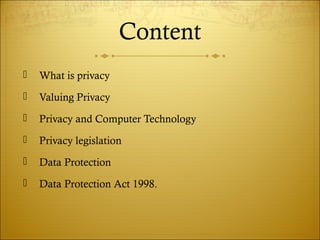 Personal privacy and computer technologies | PPT
