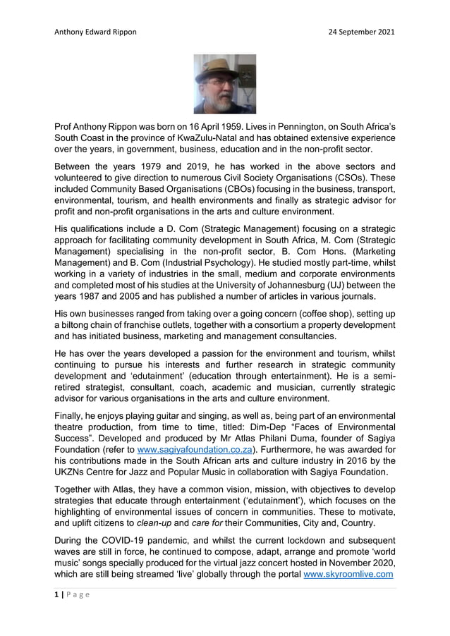 Bio - Prof. Anthony Rippon | PDF | World/International Music | Music