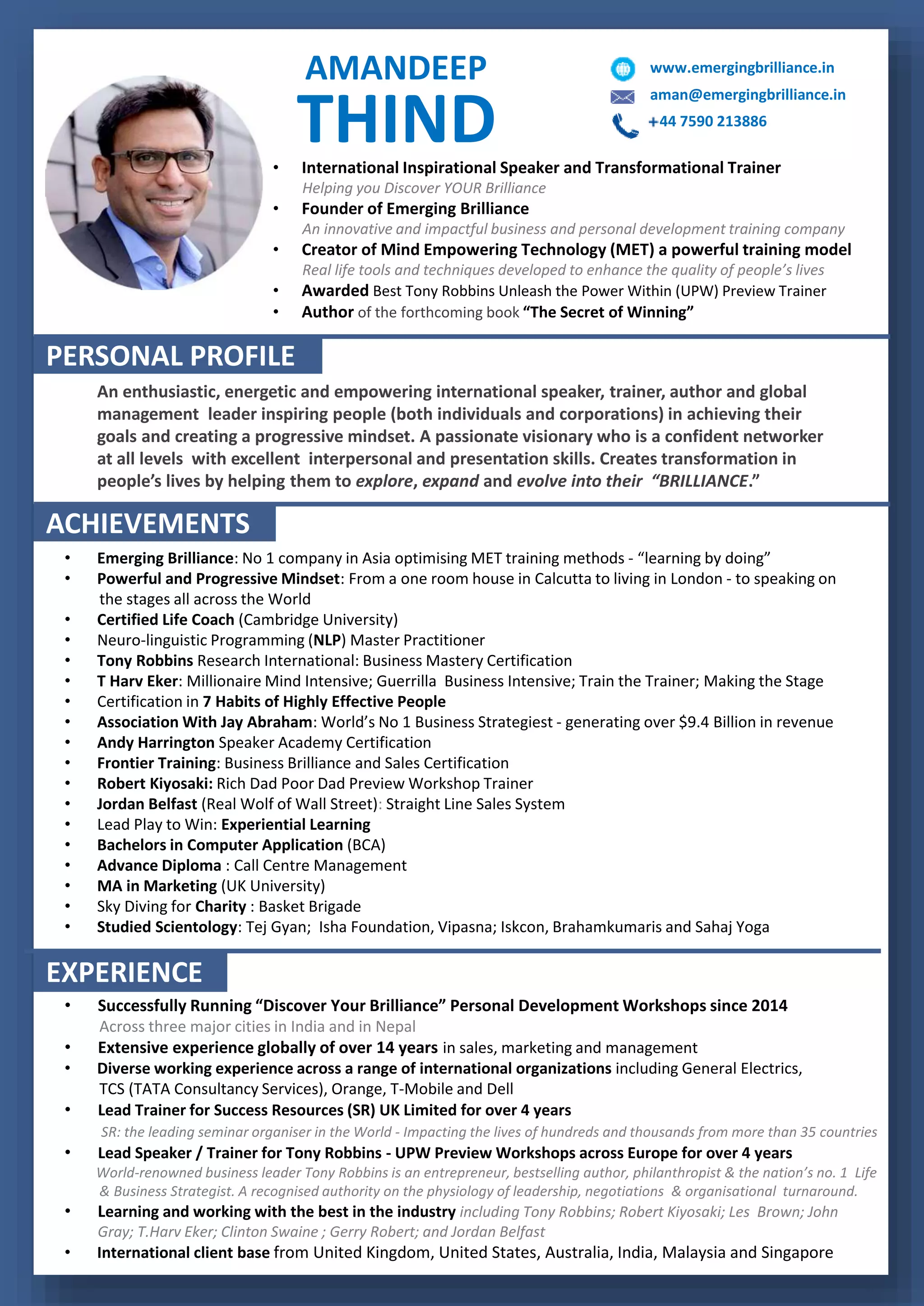 Amandeep Thind Profile | PPTX