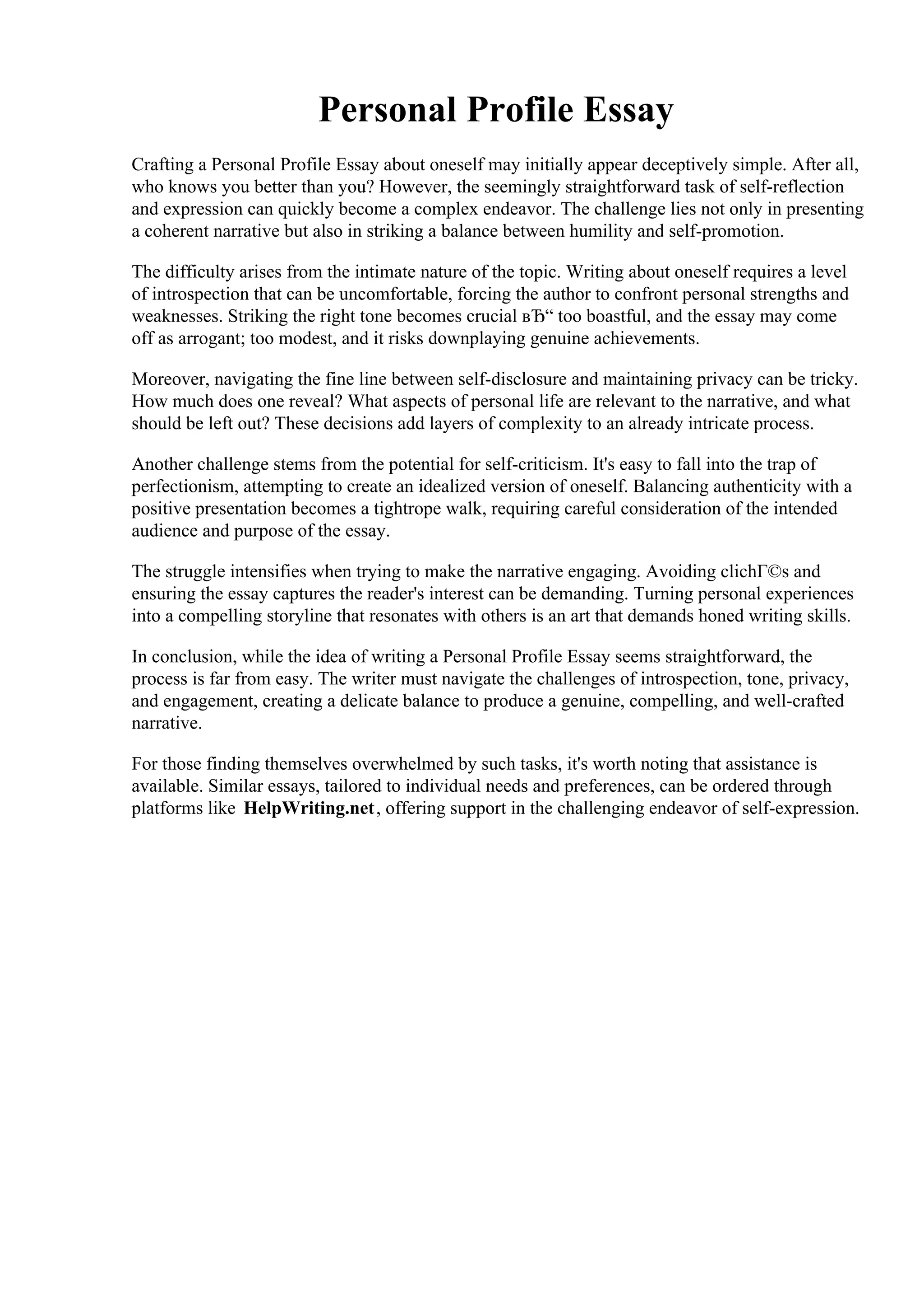 Personal Profile Essay | PDF