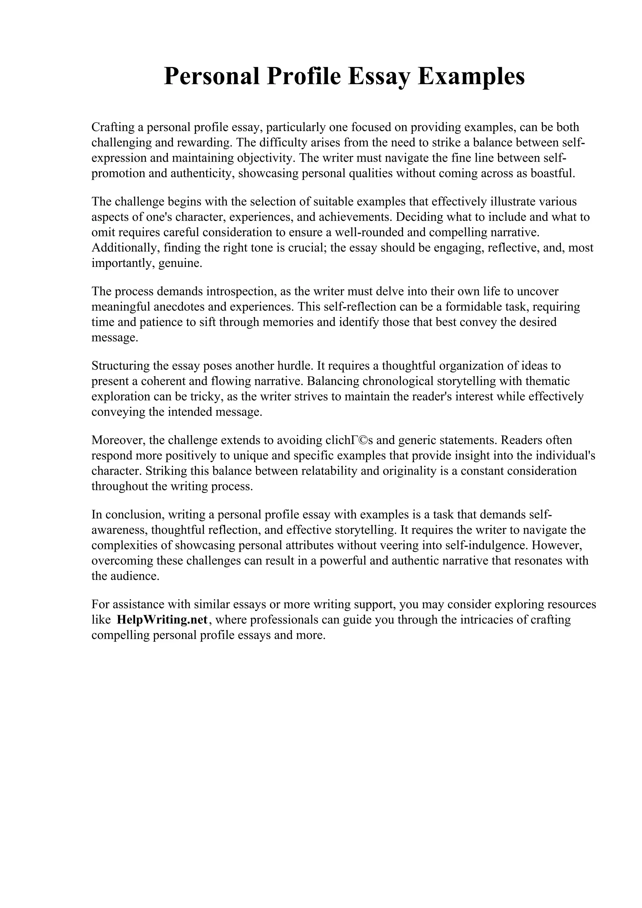 Personal Profile Essay Examples | PDF